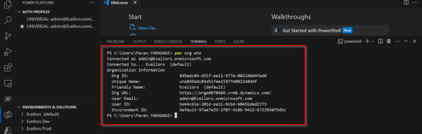 Using Power-Fx commands in Vs Code Terminal – Preview – ECELLORS CRM Blog