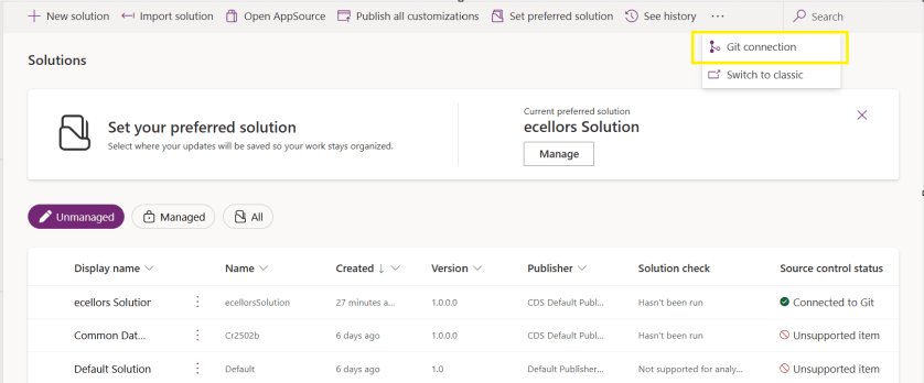 Dataverse – Git Integration – Preview – Quick Review – ECELLORS CRM Blog