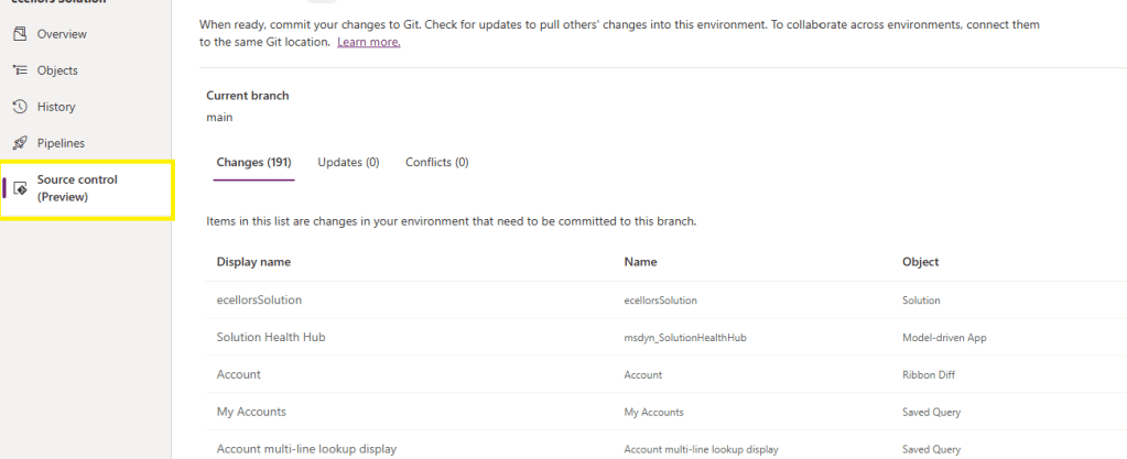 Dataverse – Git Integration – Preview – Quick Review – ECELLORS CRM Blog
